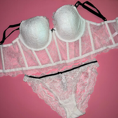 Victoria's Secret 38D CORSET TOP BRA SET XL crotchless panty black ...