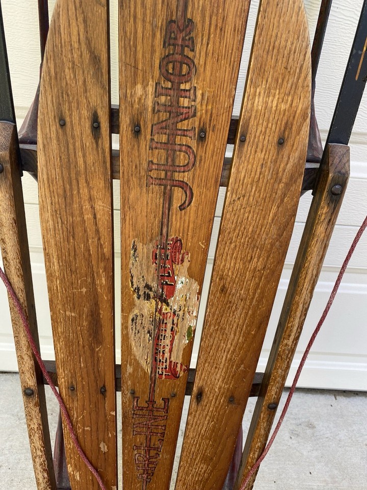 Antique Original 1950s Flexible Flyer Airline Junior 51" Wooden Sled No ...