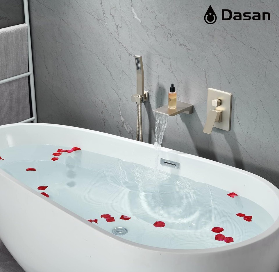 DASAN Waterfall Tub Filler Faucet Wall Mount with Hand Shower, Modern ...