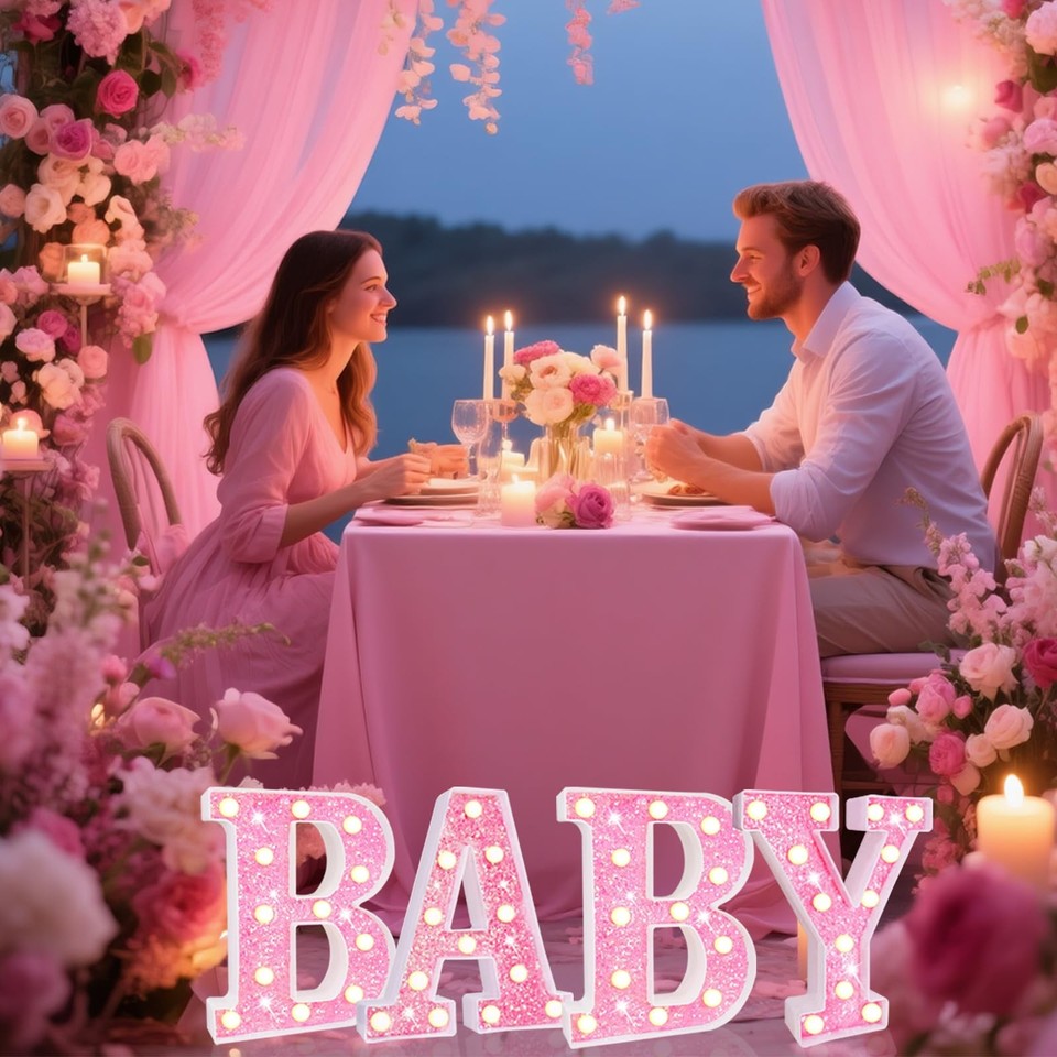 Baby Marquee Light Up Letter Set, Pink Glitter Letter Sign for Girl ...