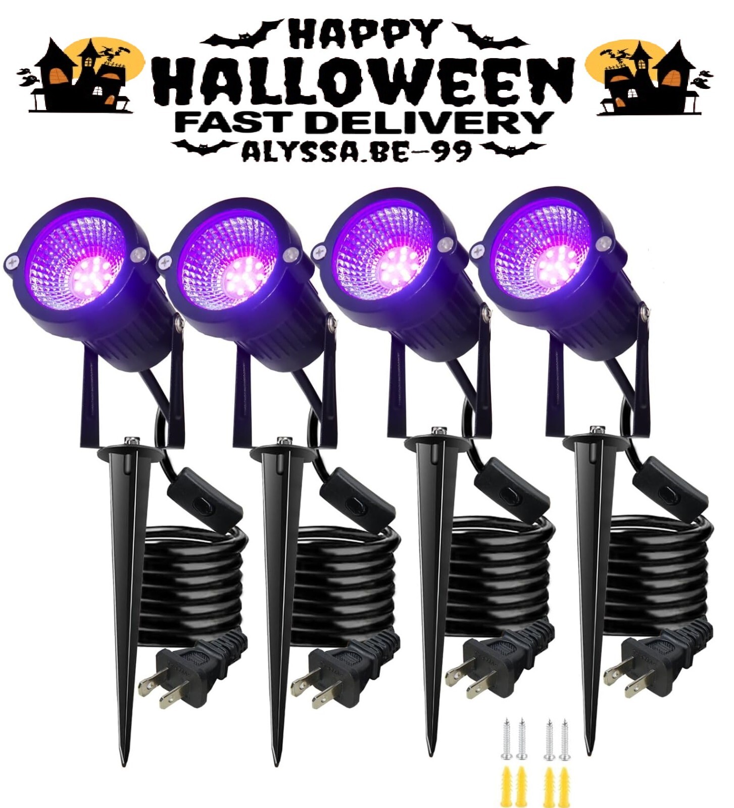 4 Pack Black Lights, Halloween Black Light Spotlight, IP66 Outdoor LED ...