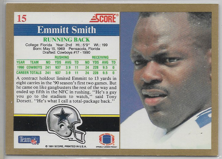 1991 SCORE #15 Emmitt Smith-NM-FREE USA Shipping | eBay