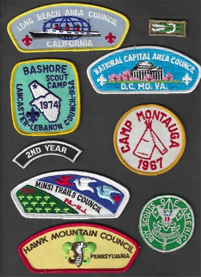 Lot of 9 Vintage BSA patches Troop 76 Lebanon Valley Pine Tree etc ...