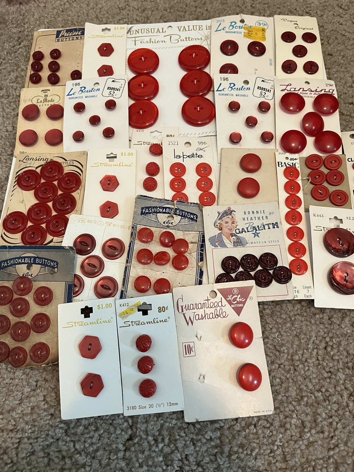 Vintage Lot of 25 Cards Of Red Sewing Buttons | eBay