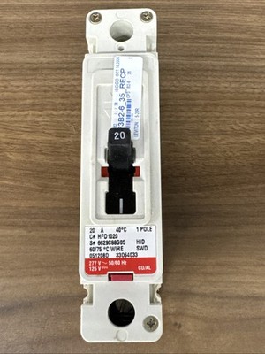 Eaton HFD1020 HFD Series C, 20A, 1P, 277VAC, 125VDC, 65 kAIC, Type HFD ...