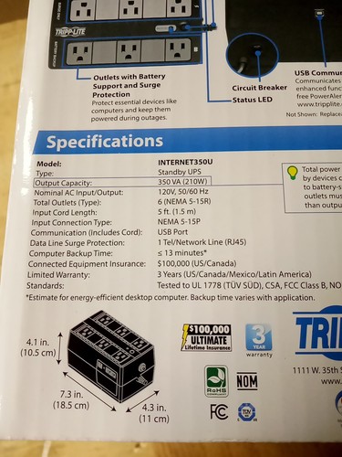 INTERNET350U 350VA 180W UPS Desktop Battery Back up Compact 120V USB ...