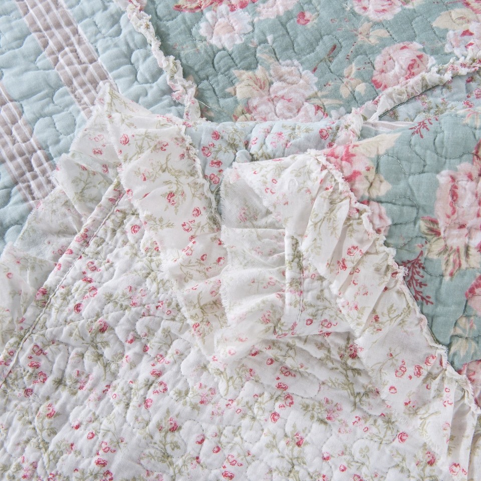 DaDa Bedding Cottage Mint Floral Pastel Cotton Patchwork Bedspread ...