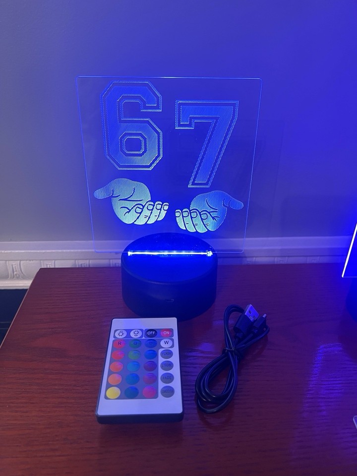 67 Viral Meme LED Acrylic Lamp- Color-Changing Remote Battery Wired ...