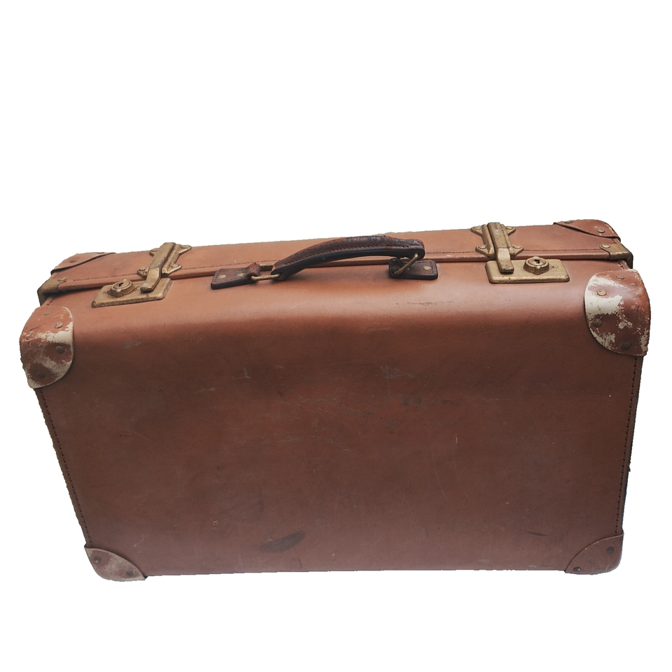 Vintage Tan Suitcase Large Luggage c1940's Film Prop Display 61cm x ...