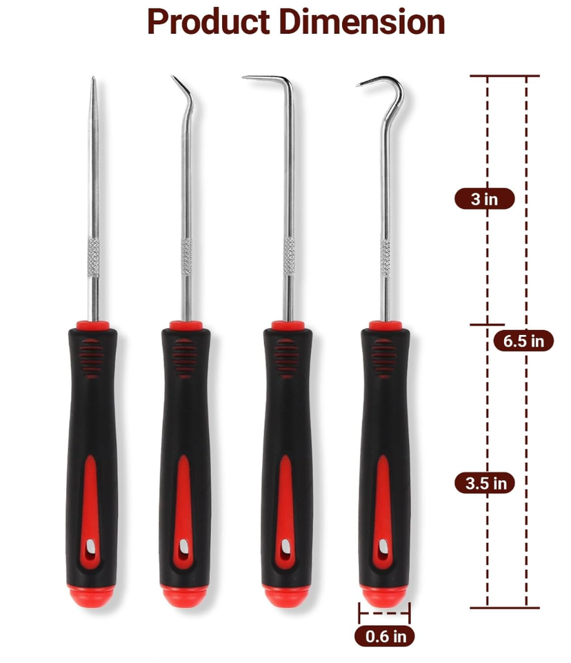 4-Piece Hook and Pick Set, Precision Automotive Pick Tool & O Ring Pick ...