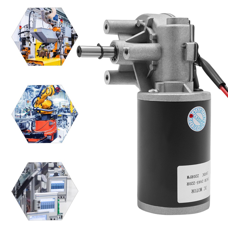 45W DC-24V Electric Worm Gear Motor Right Angle Reversible 220 RPM ...