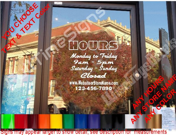 CUSTOM Store Hours Door DECAL Sign Boutique gym bar grill cafe nail ...