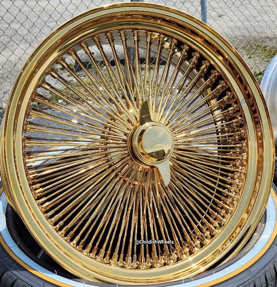 22" Inch All Gold 150 Spoke Wire Wheels Rims | 22x8 | 5x4.5 Bolt ...