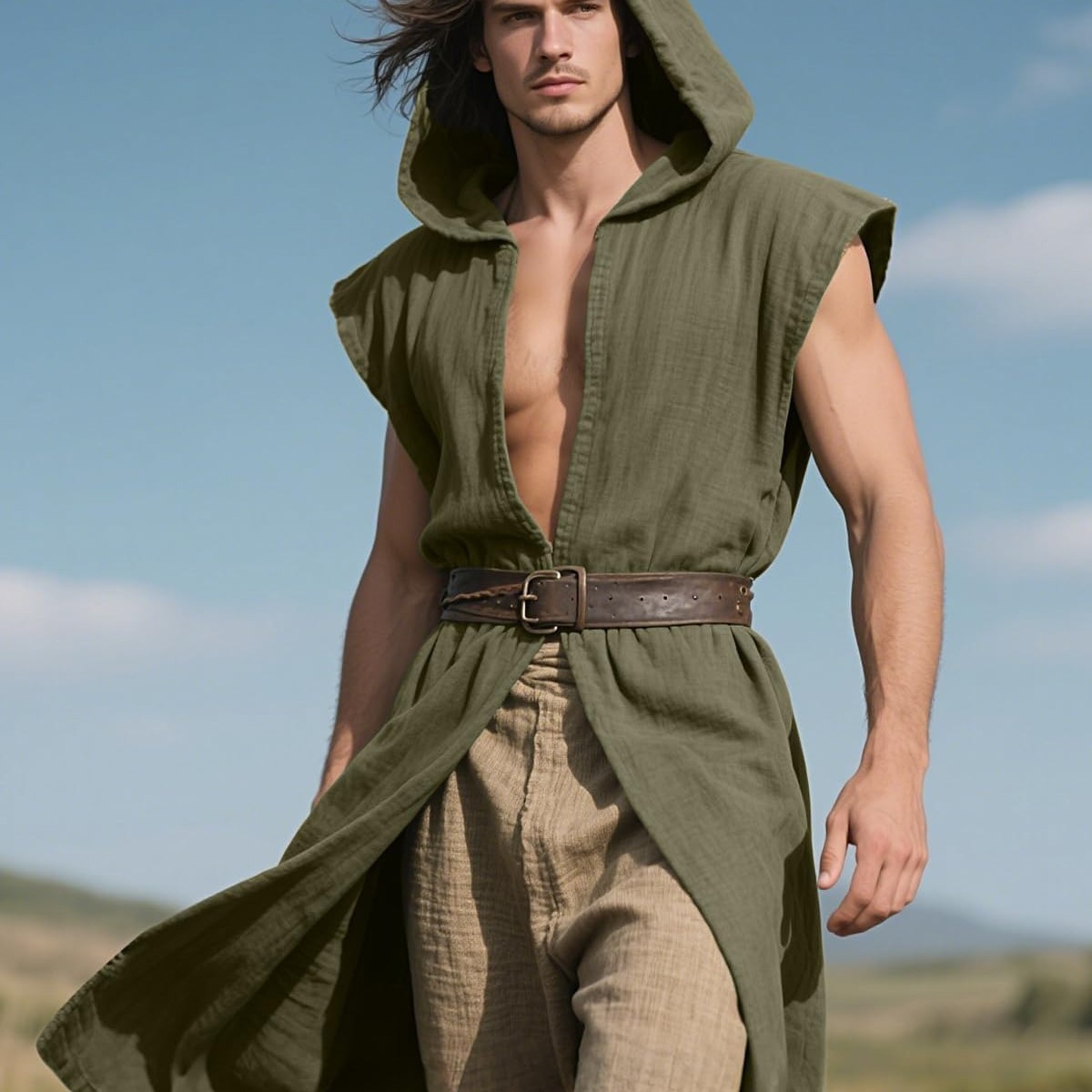 Men’s Hooded Medieval Cloak Vest | Renaissance Archer LARP Costume | eBay