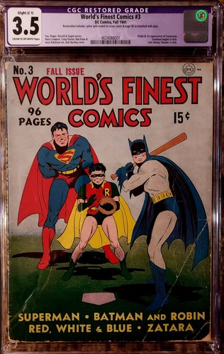 1941 DC Comics World's Finest 3 CGC 3.5 1st Scarecrow Appearance Batman ...