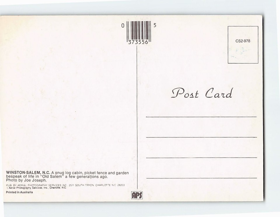 Postcard A snug log cabin Old Salem Winston Salem North Carolina USA ...