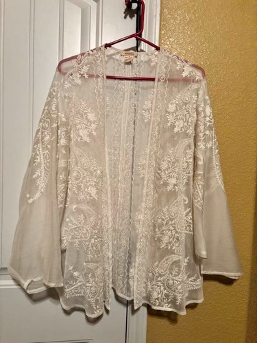 SUNDANCE Romantic Boho Ivory Cream Lace Wedding Kimono Jacket Cardigan ...
