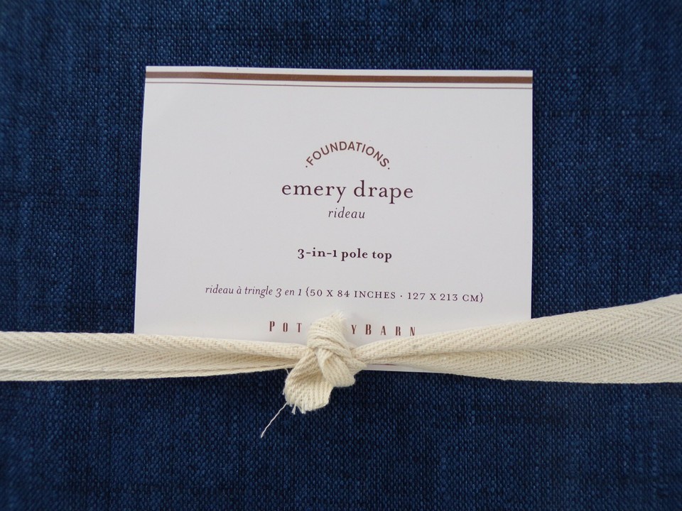 Pottery Barn Emery Cotton Lined Drape Panel 50x 84" Midnight Blue Denim ...