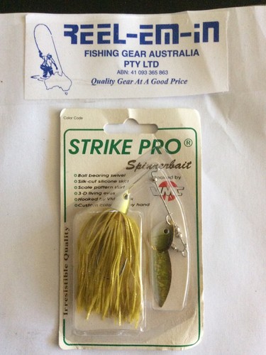 Strike Pro Spinner Bait 1/4 Oz Head 3-D Eye Silicone Skirt VMC Hook Gold Colour | eBay Australia