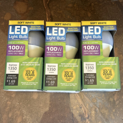 LIGHT BULB 100W NON DIMMABLE A19 MEDIUM BASE SHATTER RESISTANT WARM ...