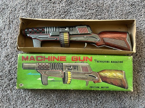 1960's Japan Tin Litho Toy Machine Gun W/ Box RARE | Robot Space Gun ...