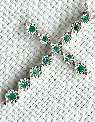 Genuine Colombian emerald pendant , cross pendant, 14k white gold Chain ...