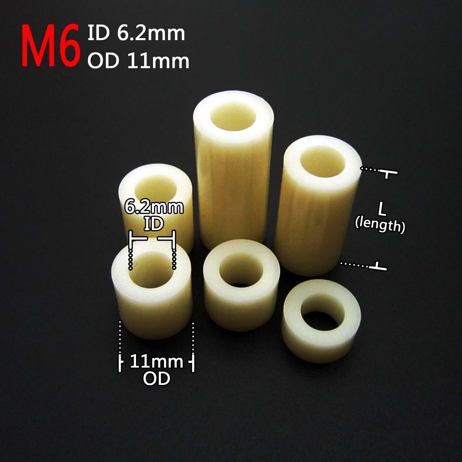 ABS Plastic Nylon Round Non-Thread Column Standoff Spacer Washer M3M8 ...