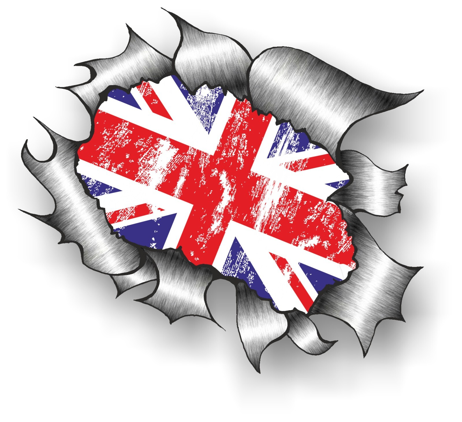 Ripped Open Torn Metal Rip & Distressed Aged Union Jack Flag vinyl car ...