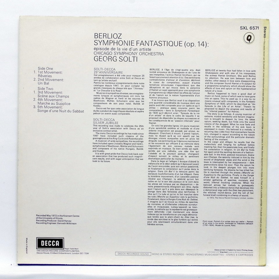 SXL 6571 - GEORG SOLTI - BERLIOZ symphonie fantastique - DECCA LP EX++ ...