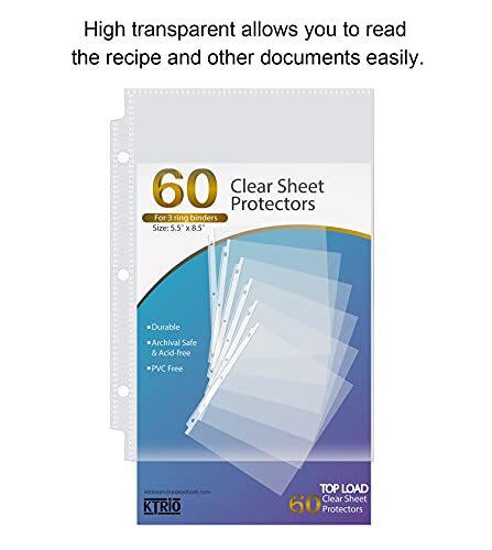 Clear Plastic Sheet Protectors for Mini 3 Ring Binder 5.5 X 8.5 Inch 60 ...