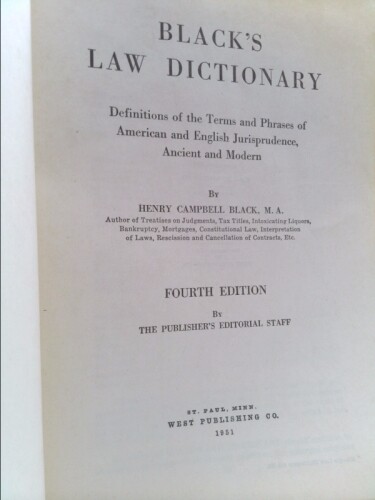 Blacks Law Dictionary- Fourth Edition by Editor | eBay
