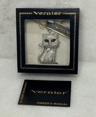 Vernier Clear Rhinestone Cat Silver Tone Watch Chain Necklace w Tags ...