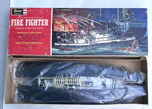 1962 Revell Fire Fighter Fireboat New York Harbor Ship Model Kit New H ...