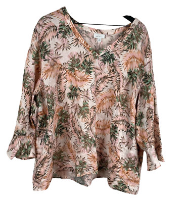 J Jill Love Linen Top Women's Pink Sz 3X Linen Tunic 3/4 Sleeves ...