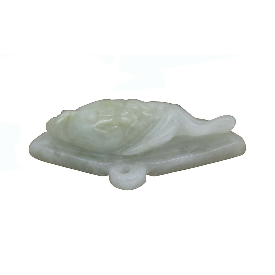 Detail Chinese Hand Carved Natural Jade Fish On Fan Lucky Feng Shui ...