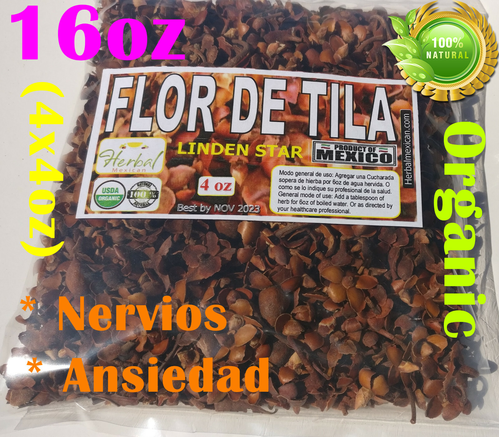 Flor de Tila Tilo Te 16oz Linden Flower Tea 100% Natural Organic ...