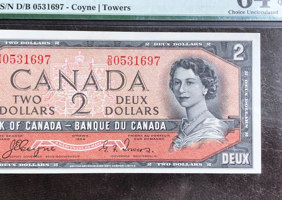 BANKNOTE BANK OF CANADA 1954 $2 TWO DOLLARS #DB0531697 DEVIL'S FACE PMG ...