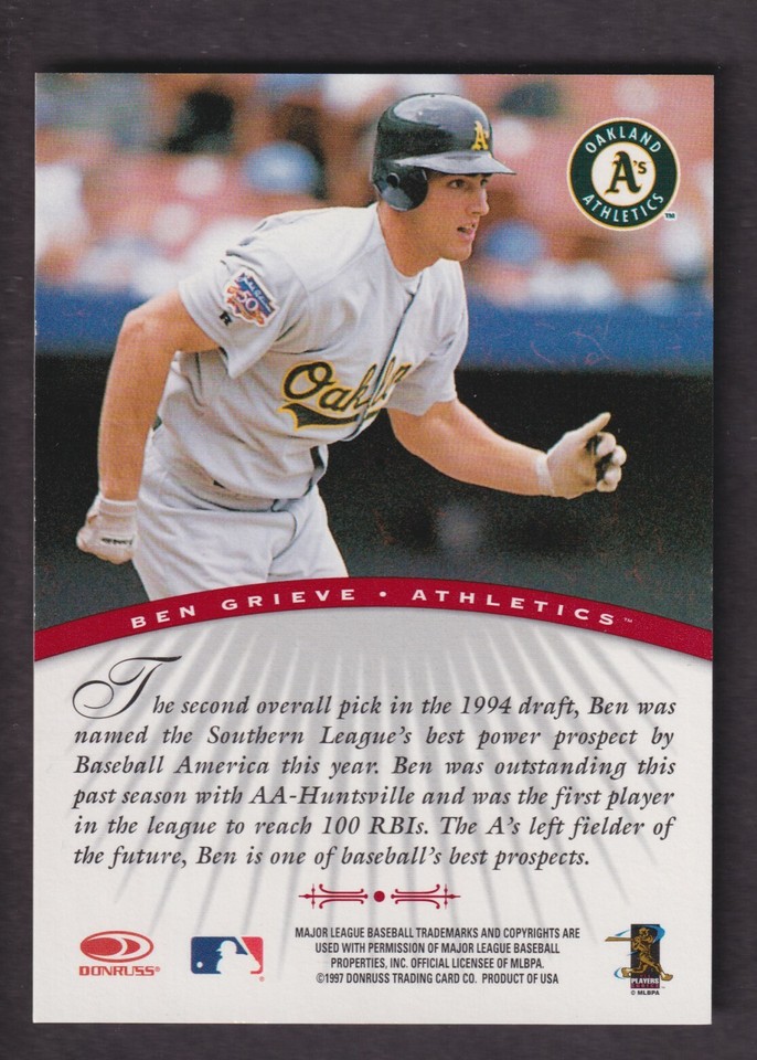 Ben Grieve 1997 Donruss Signature Series On Card Autograph A's B | eBay