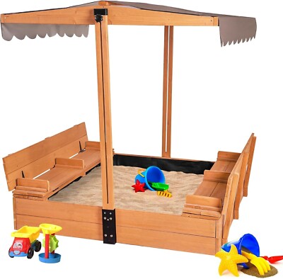 Large Wooden Kids Sand Box with Cover Sand Box with Lid Foldable Beench ...