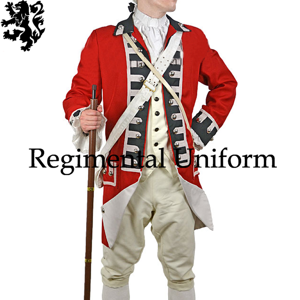 Revolution War 18th Century Colonial Coat Men Historical Costume Red ...