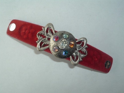 VINTAGE RED VELVET COVERED PLASTIC & RHINESTONE HAIR BARRETTE | eBay