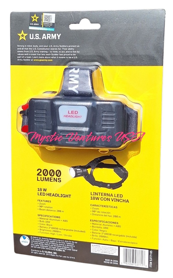 US Army LED Headlamp 2000 Lumen 18650 Rechargeable 3 Modes Head Light ...