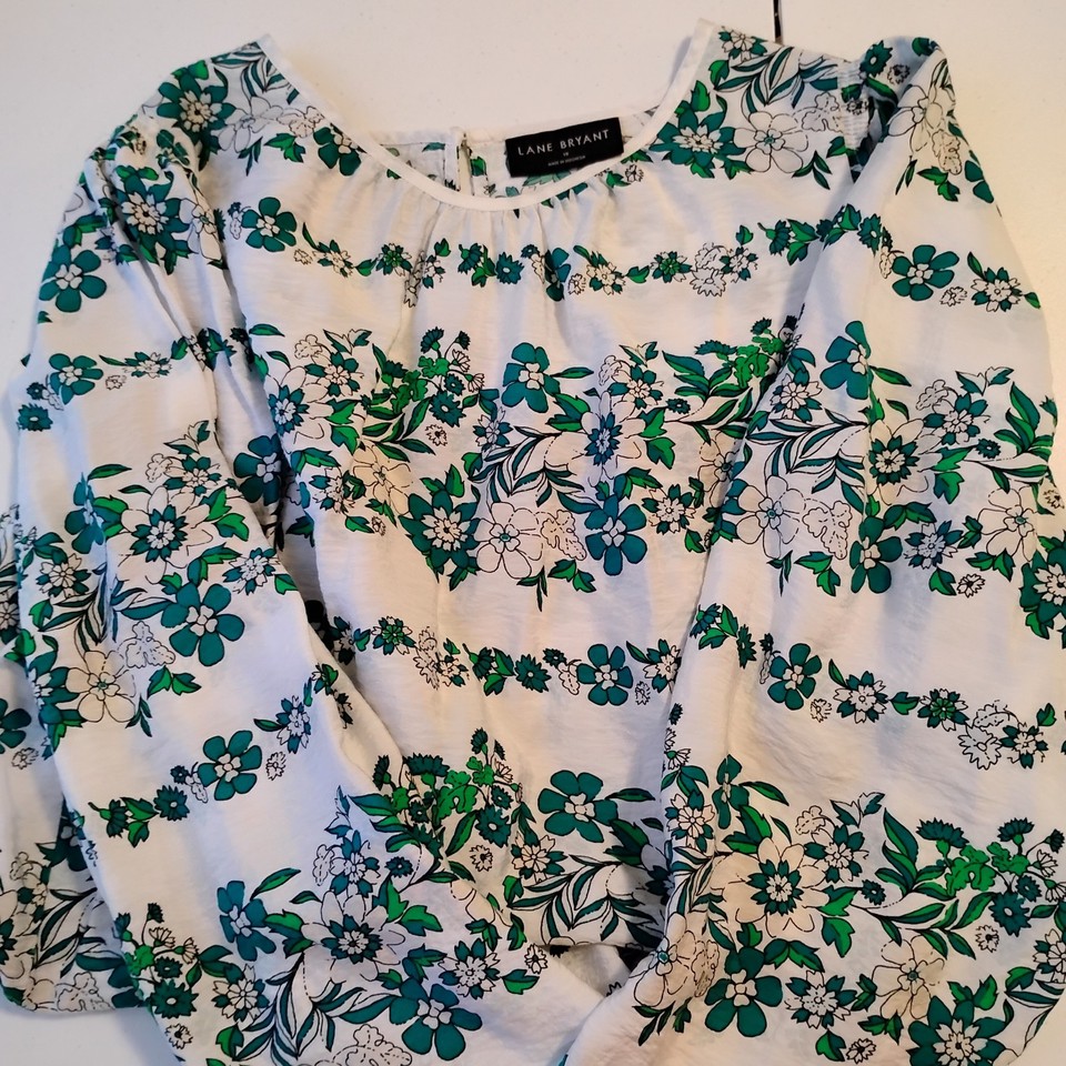 Lane Bryant Sz 18 Peasant Top Floral Kelly Green St Patricks Day ☘️ ...