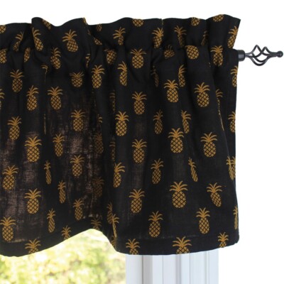New Primitive Colonial Style Mustard Black Pineapple Valance Curtain ...