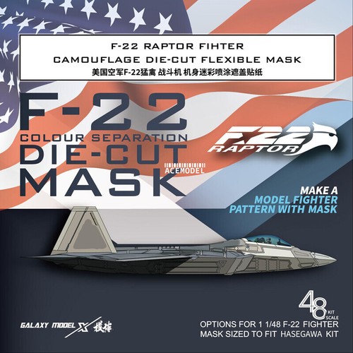 1/48 F-22 Raptor Camo Color Separation Die-cut Decal Mask for Hasegawa ...