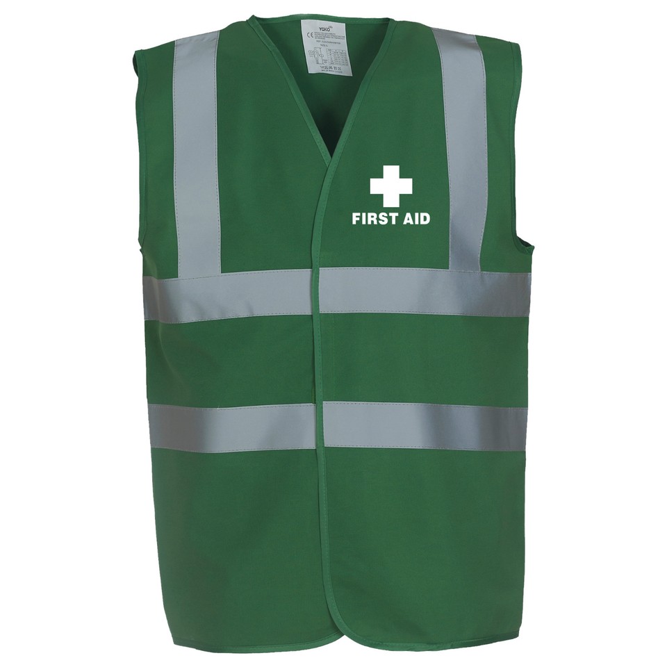 First Aid Printed Green Hi Viz Safety Vest - High Vis Waistcoat ...