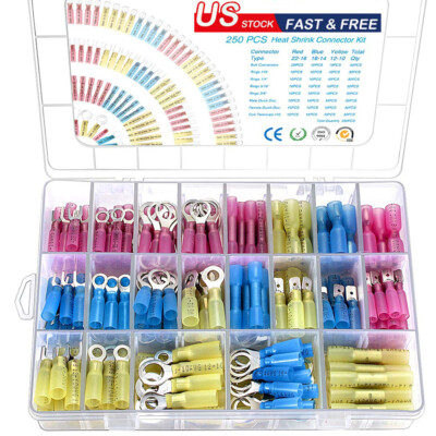 250PCS Heat Shrink Wire Connectors Electrical Terminals Kit Waterproof ...