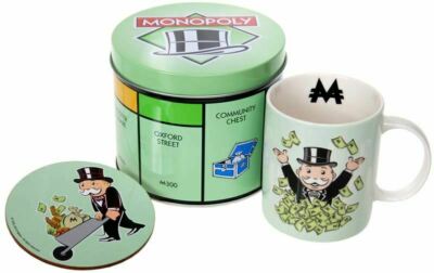 Hasbro Monopoly Man Gift Mug + Coaster + Collector Tin MONEY BAGS ...