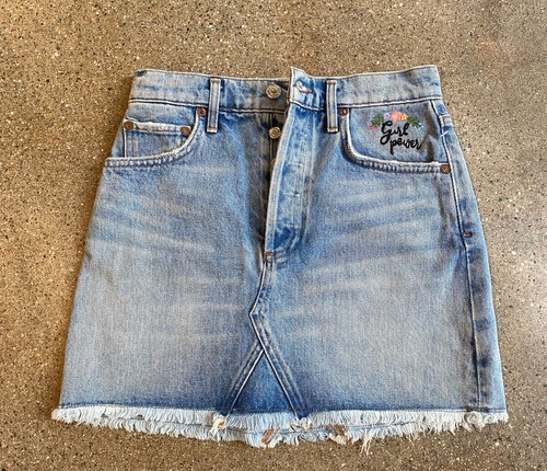 Agolde high rise mini skirt in Fanatic Size 25 blue raw hem Girl Power ...