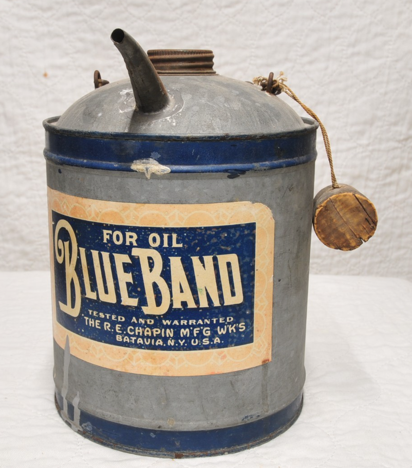 Vintage Blue Band Galvanized Tin Container for Oil with Swing Handle ...